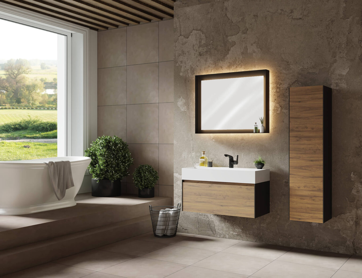 Light Grey Wardrobe in Leather Textured PVC Finish - M KUCHE